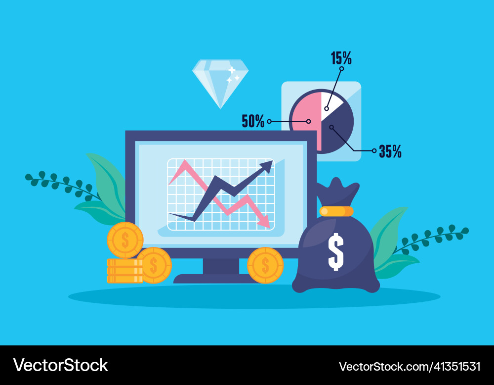Financial icons and desktop Royalty Free Vector Image