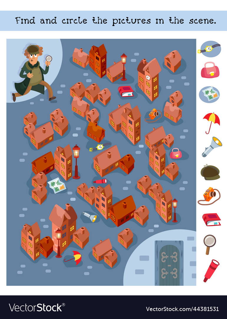 Find and circle 10 hidden objects educational Vector Image