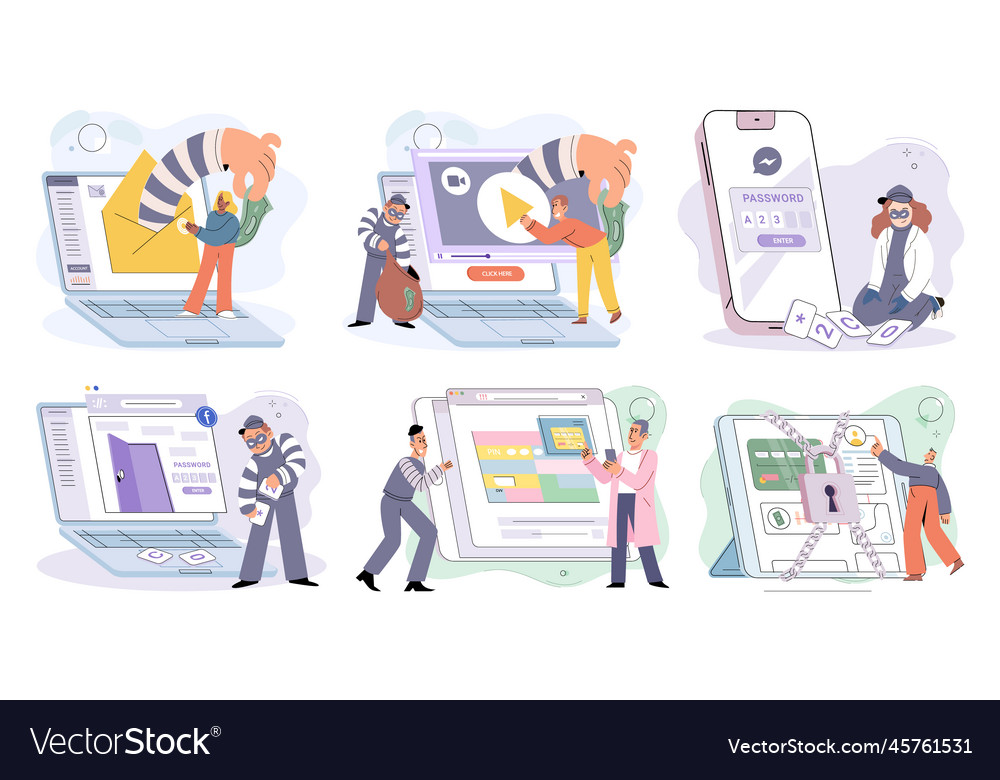Hacker activity big set hacking computer Vector Image