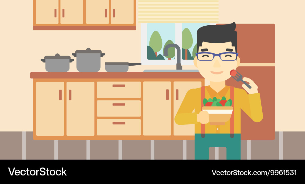Man eating healthy vegetable salad Royalty Free Vector Image