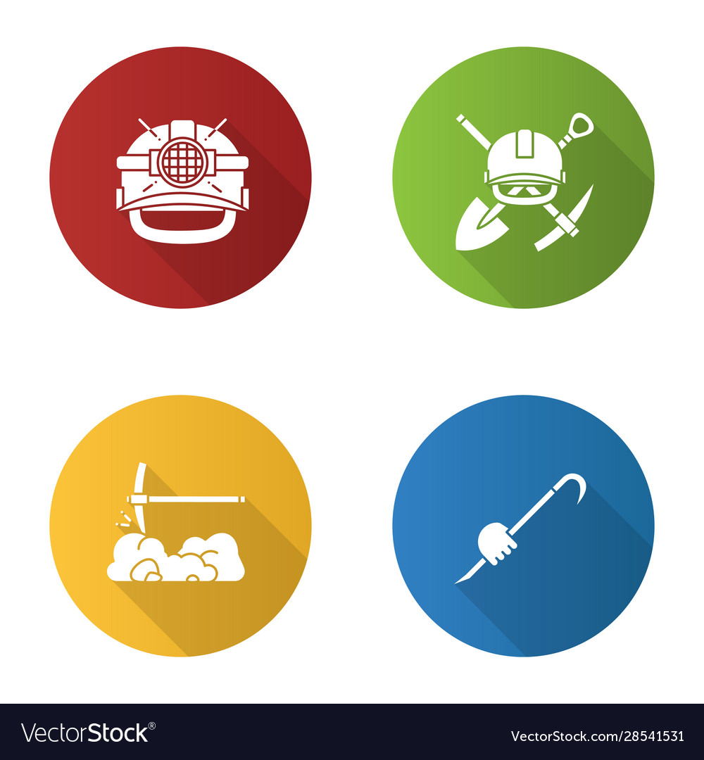 Mining construction tools flat design long shadow Vector Image