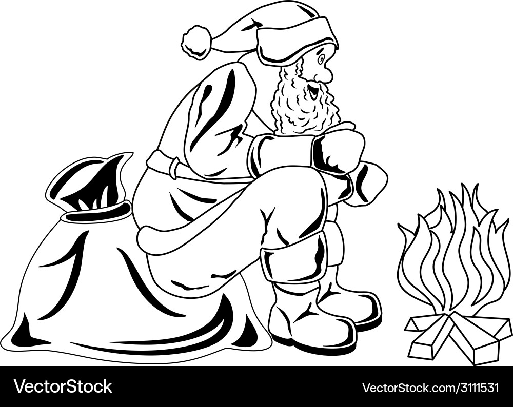 Santa claus sits by the fire Royalty Free Vector Image