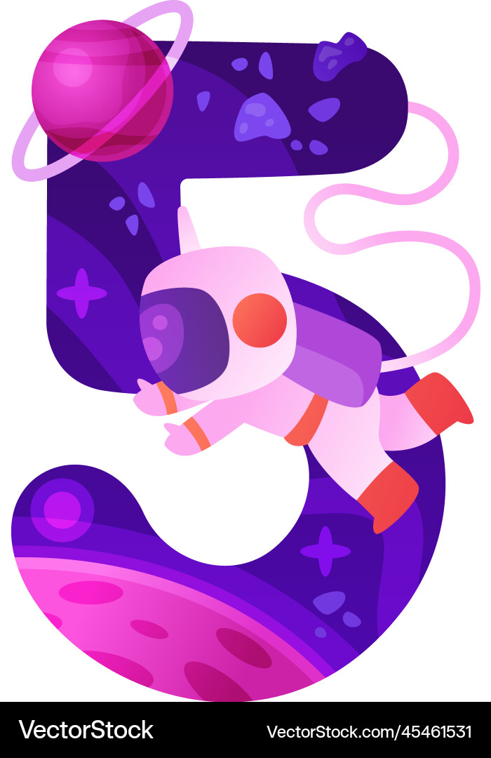 Space number five as cosmic numeral with astronaut