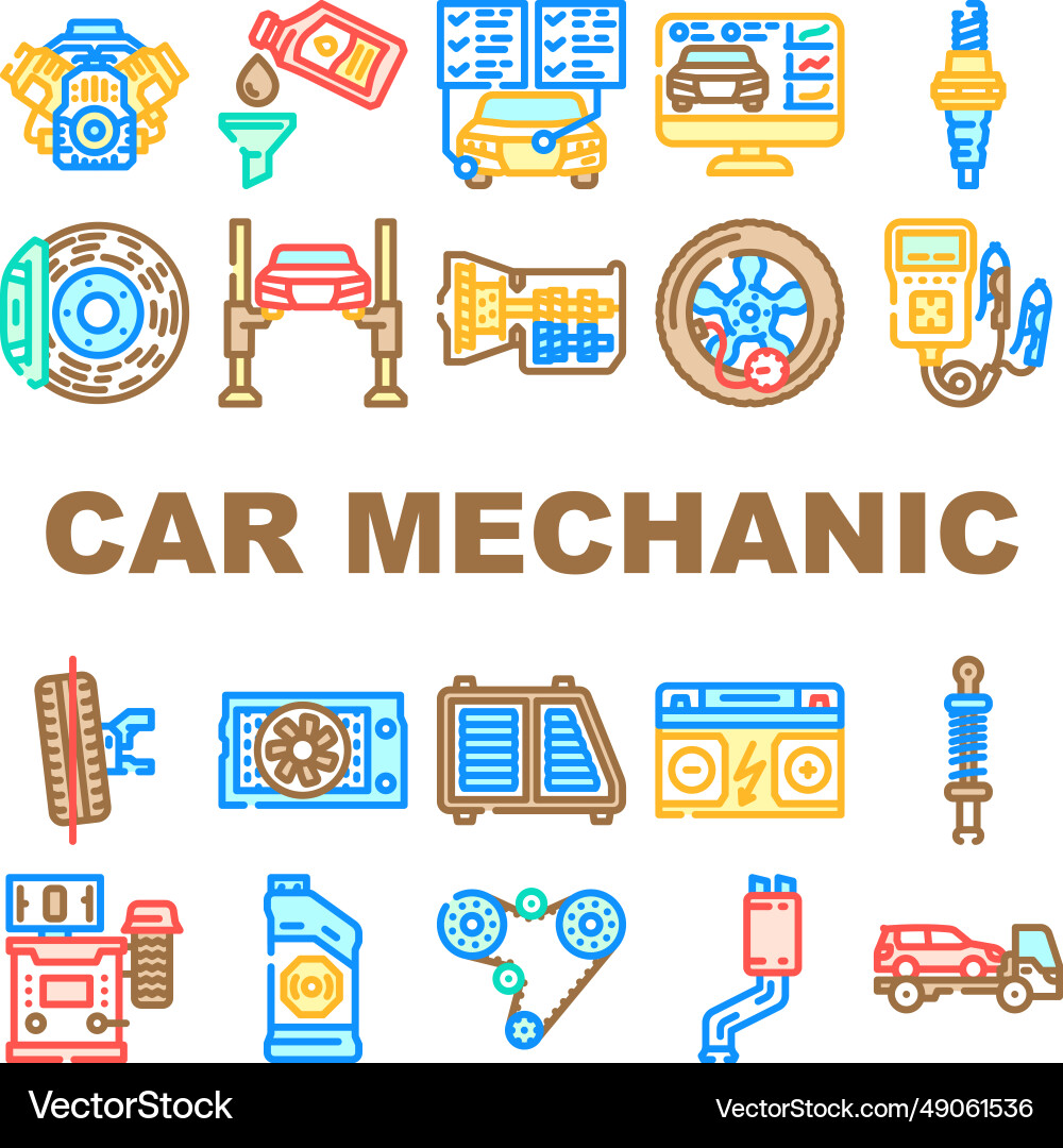 Car mechanic auto icons set Royalty Free Vector Image