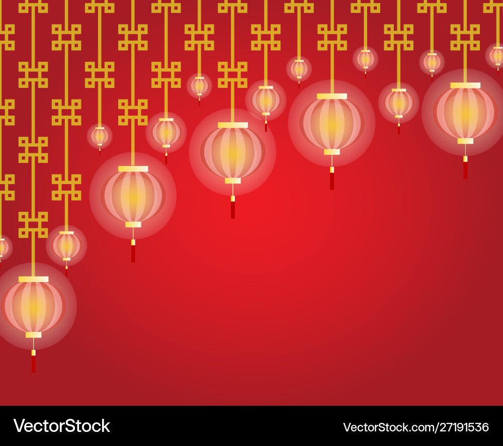 Chinese greeting card with lamp and pattern art Vector Image