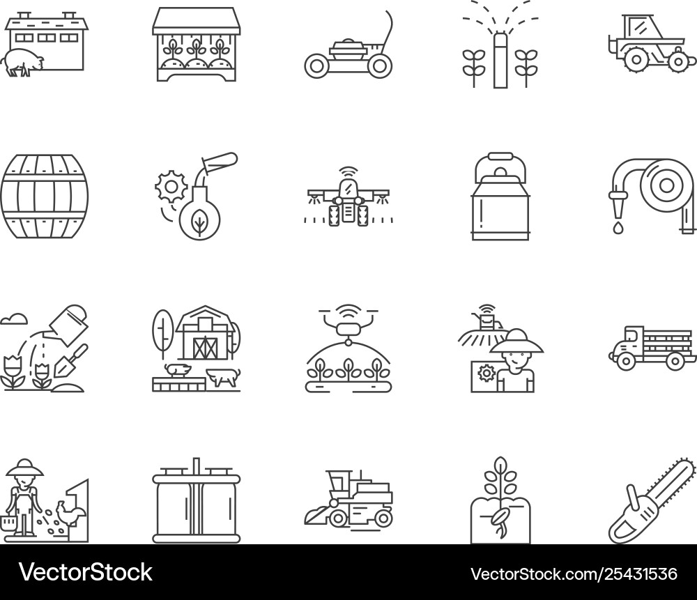 Farming services line icons signs set Royalty Free Vector