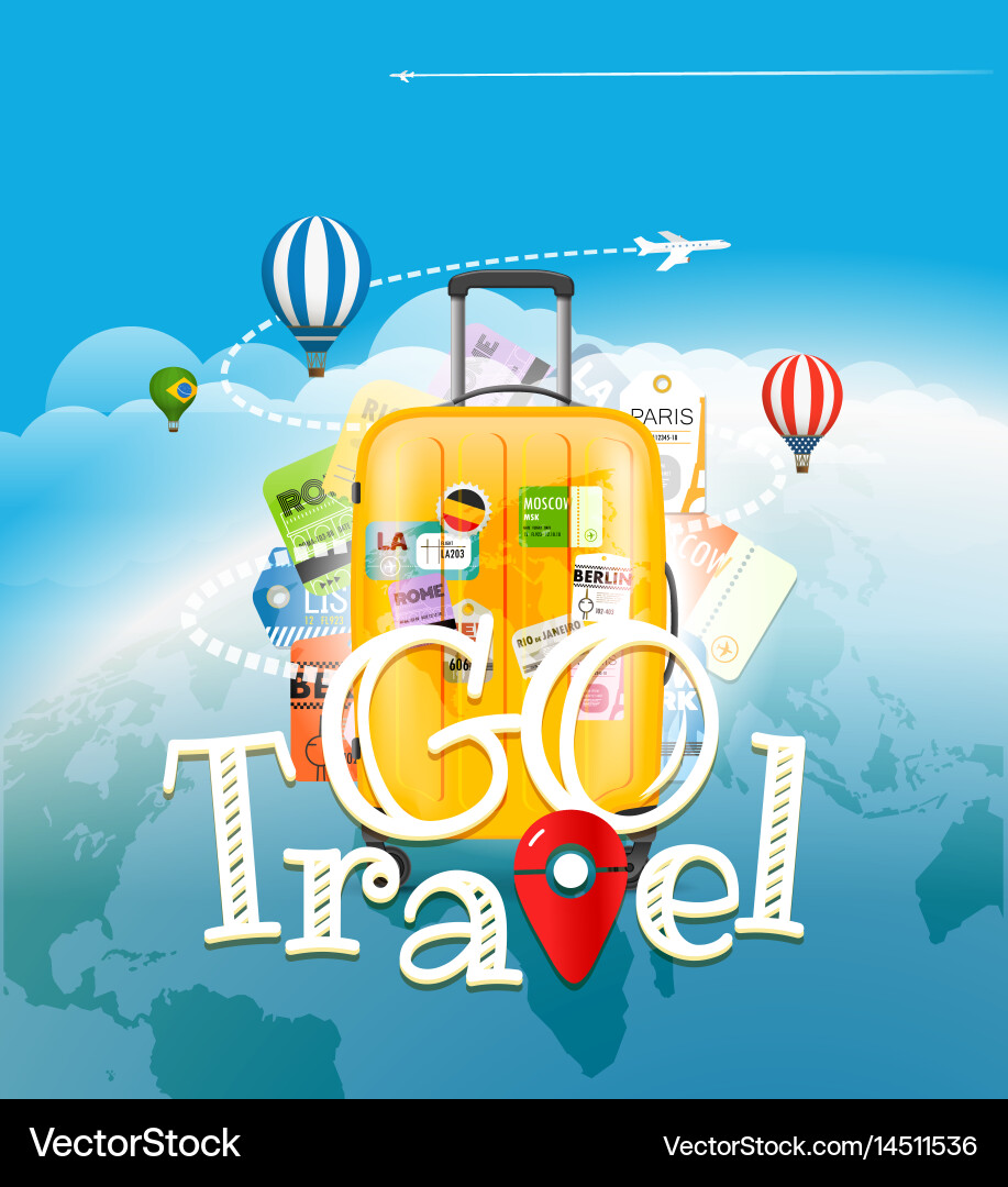 Go travel concept bag and different Royalty Free Vector