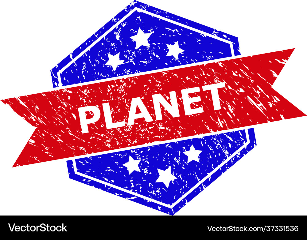 Hexagon bicolor planet watermark with unclean Vector Image