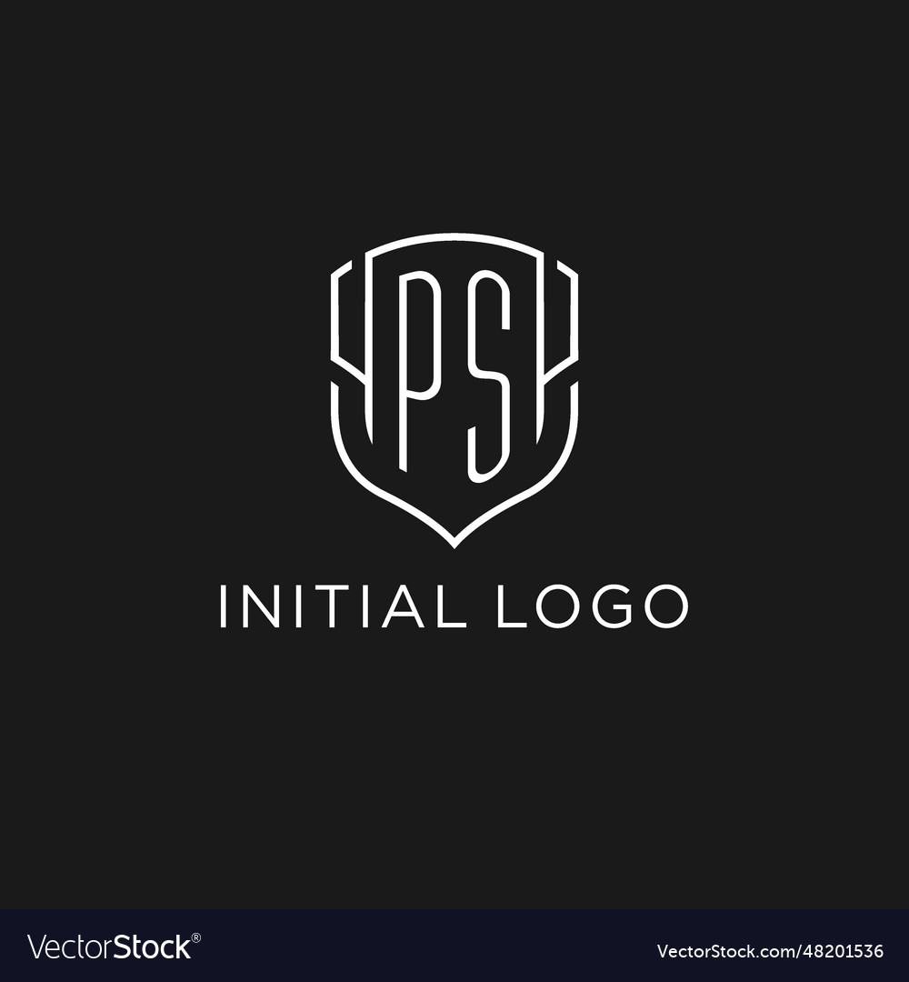 Initial ps logo monoline shield icon shape Vector Image
