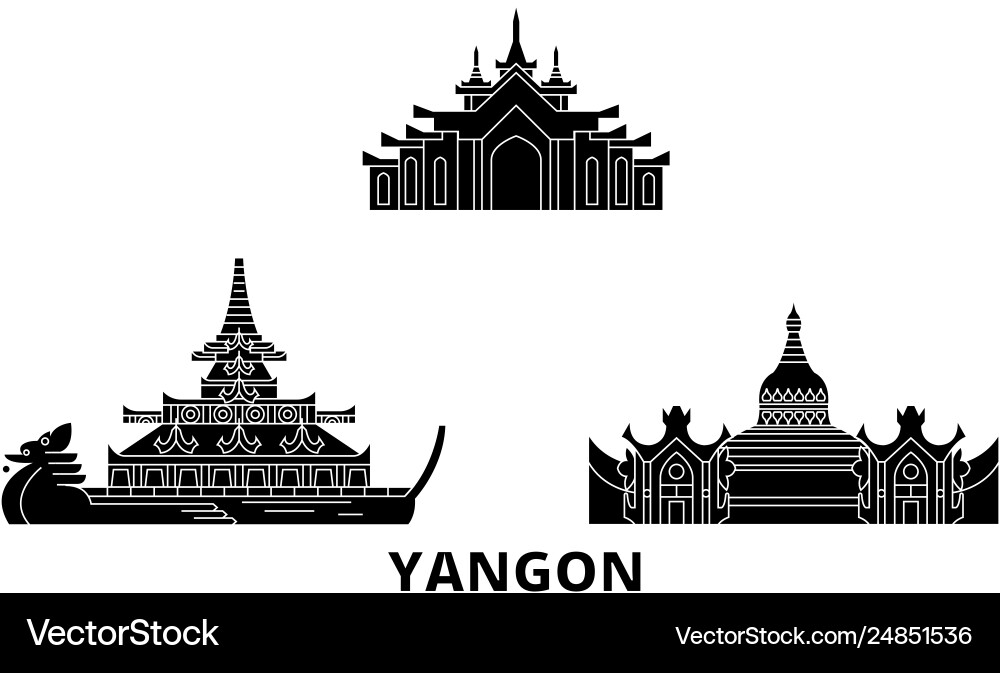 Myanmar yangon flat travel skyline set myanmar Vector Image