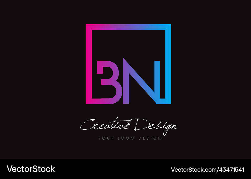 Bn square frame letter logo design with purple Vector Image
