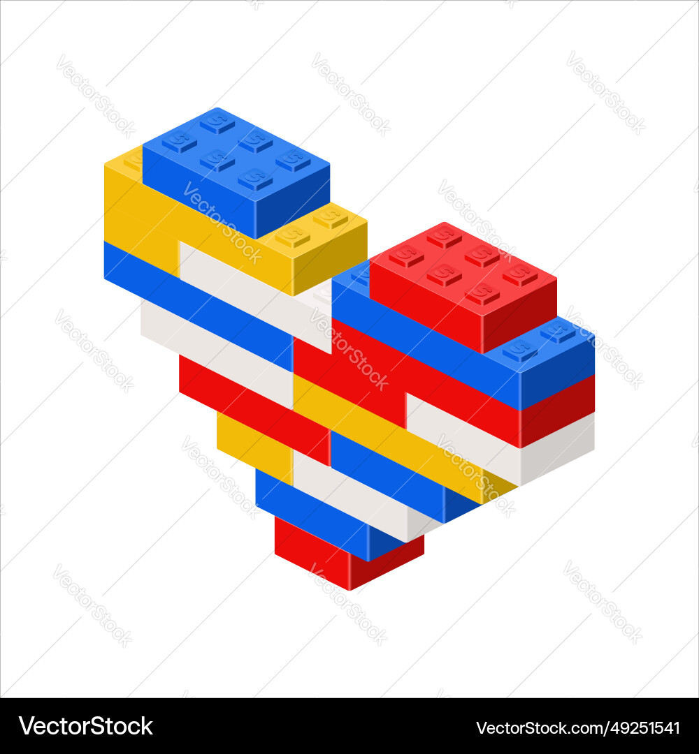 Colored heart made of plastic blocks assembled Vector Image