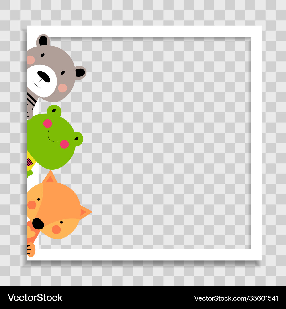 Empty photo frame with cute animal frog bear Vector Image
