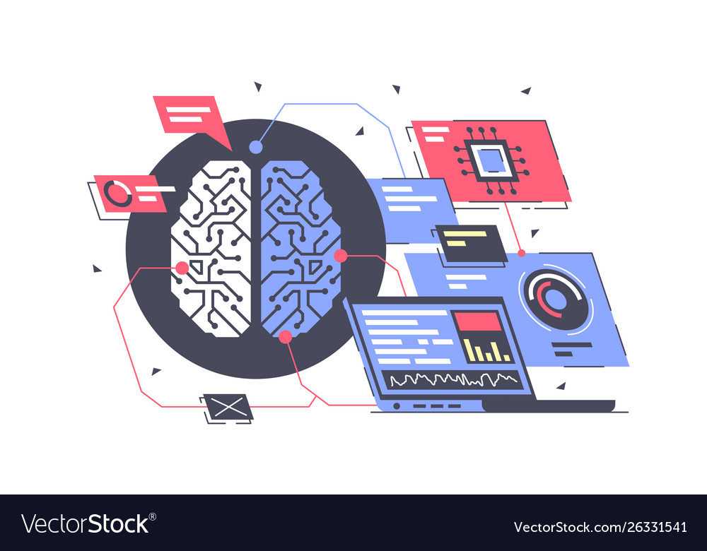 Flat artificial intelligence with programming Vector Image