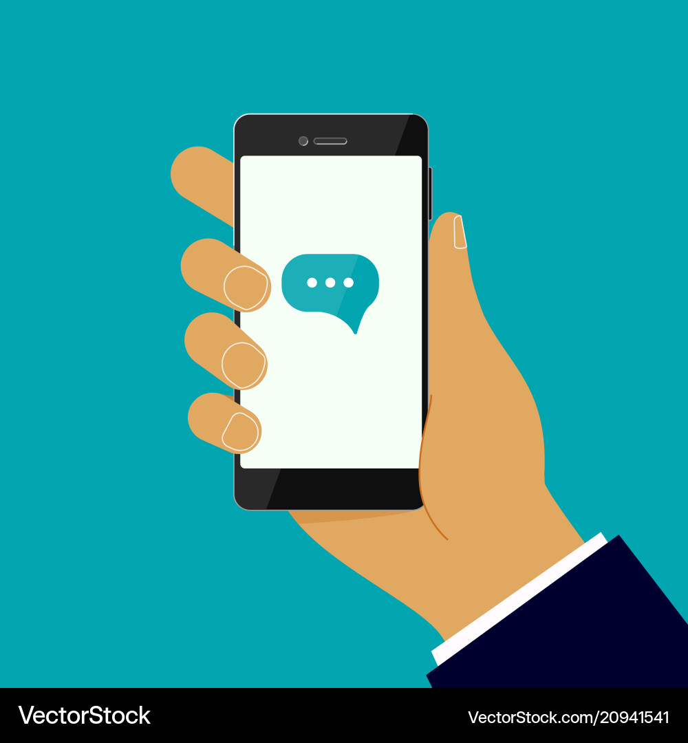 Hand holding a phone with incoming message Vector Image