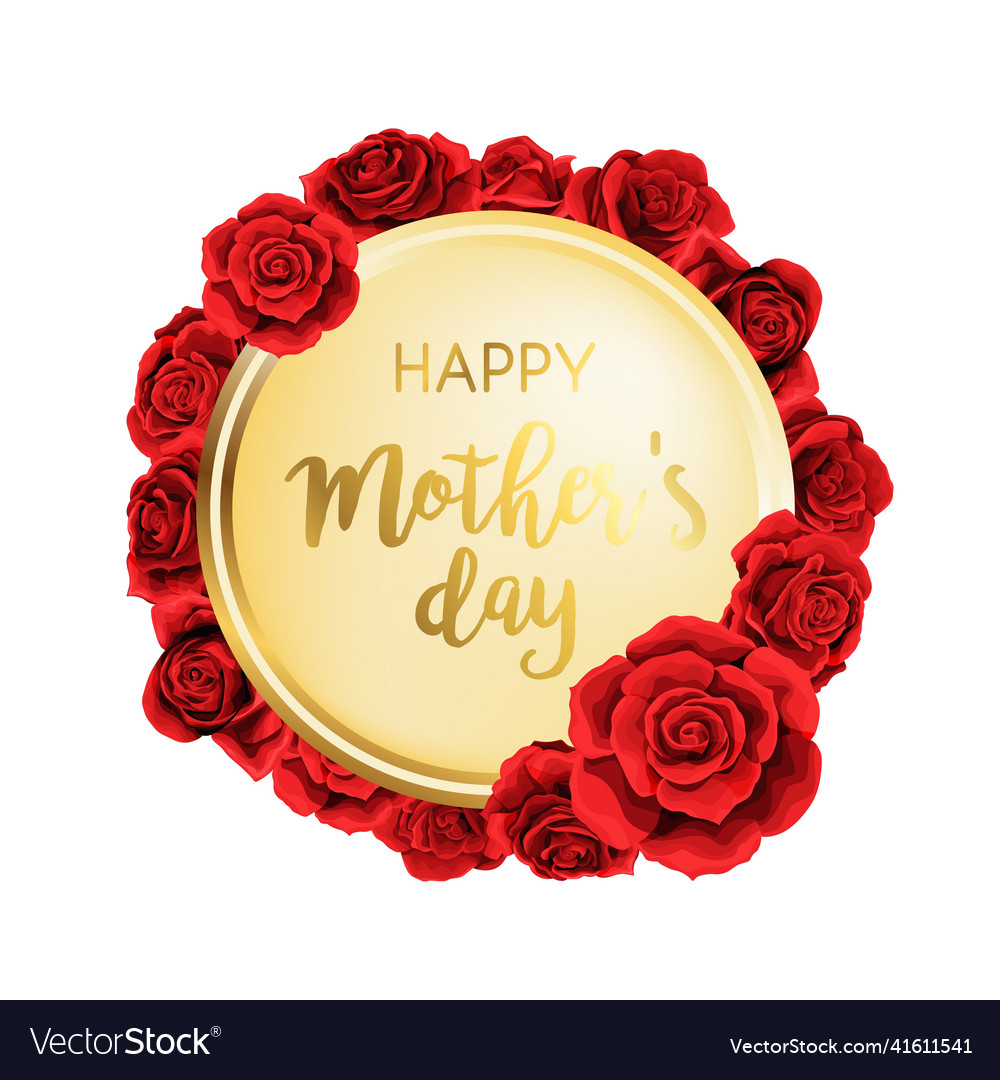 Mothers day red rose flowers circle frame design Vector Image
