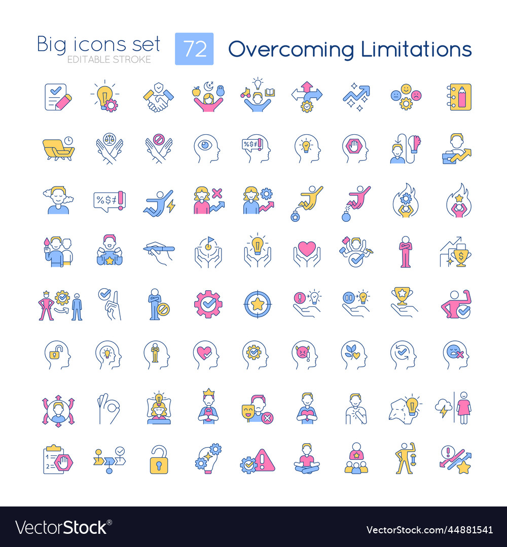 Overcoming limitations rgb color big icons set Vector Image