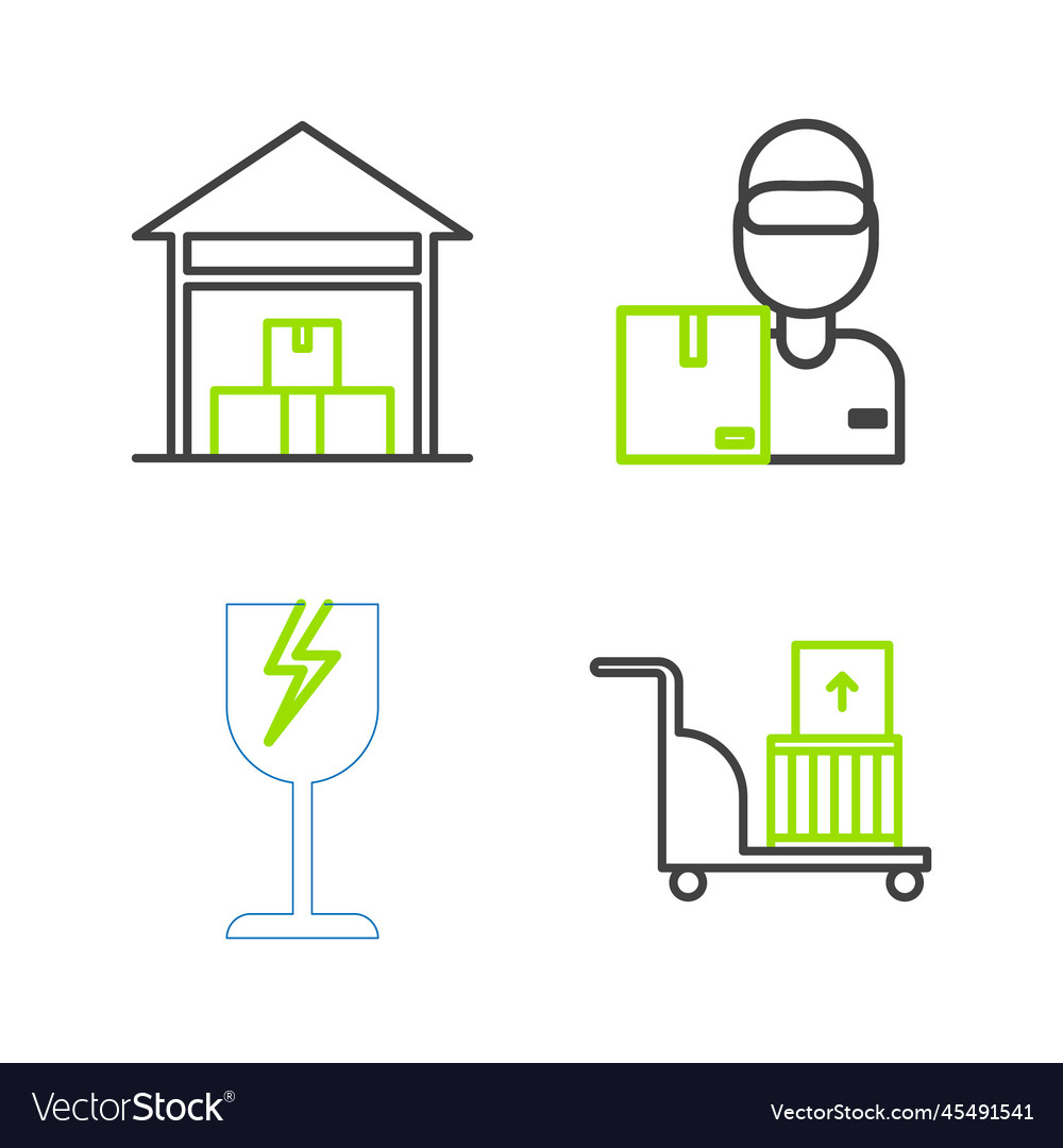 Set line electric hand truck and boxes fragile Vector Image