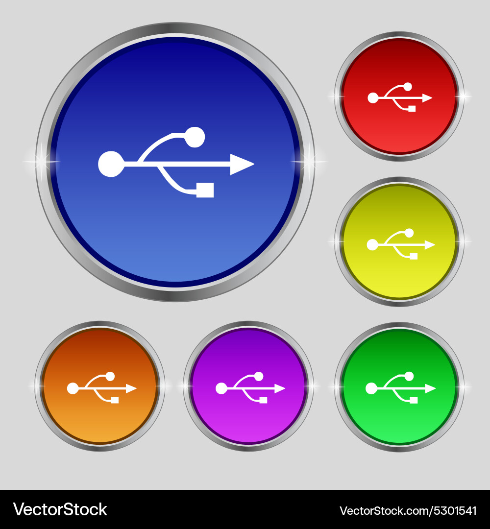 Usb icon sign round symbol on bright colourful Vector Image