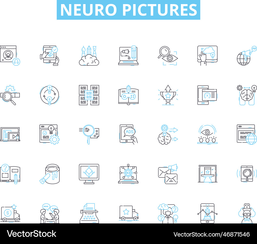 Neuro pictures linear icons set brainwaves Vector Image