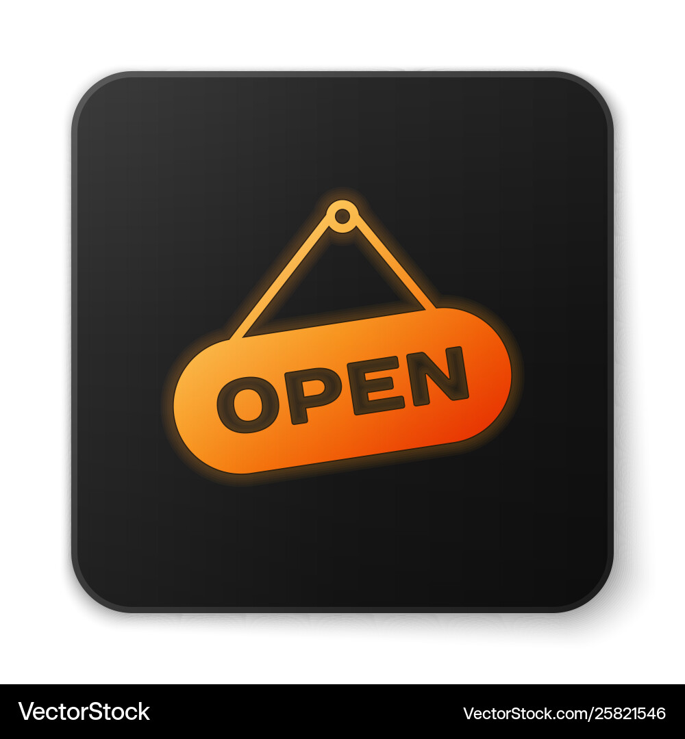 Orange glowing hanging sign with text open door Vector Image