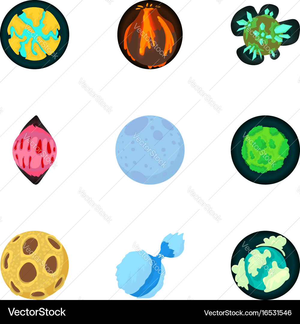 Planet icons set cartoon style Royalty Free Vector Image