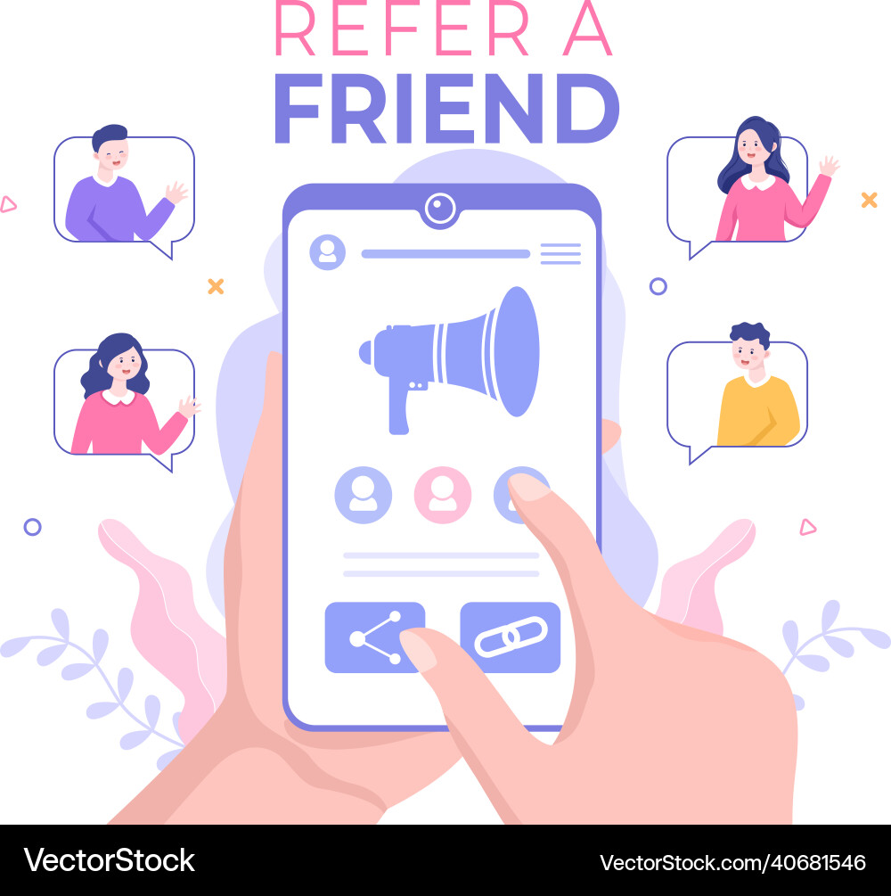 Refer a friend flat design with megaphone Vector Image