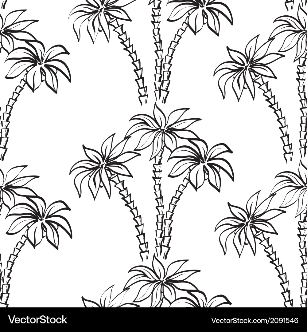 Seamless pattern palm trees contours Royalty Free Vector