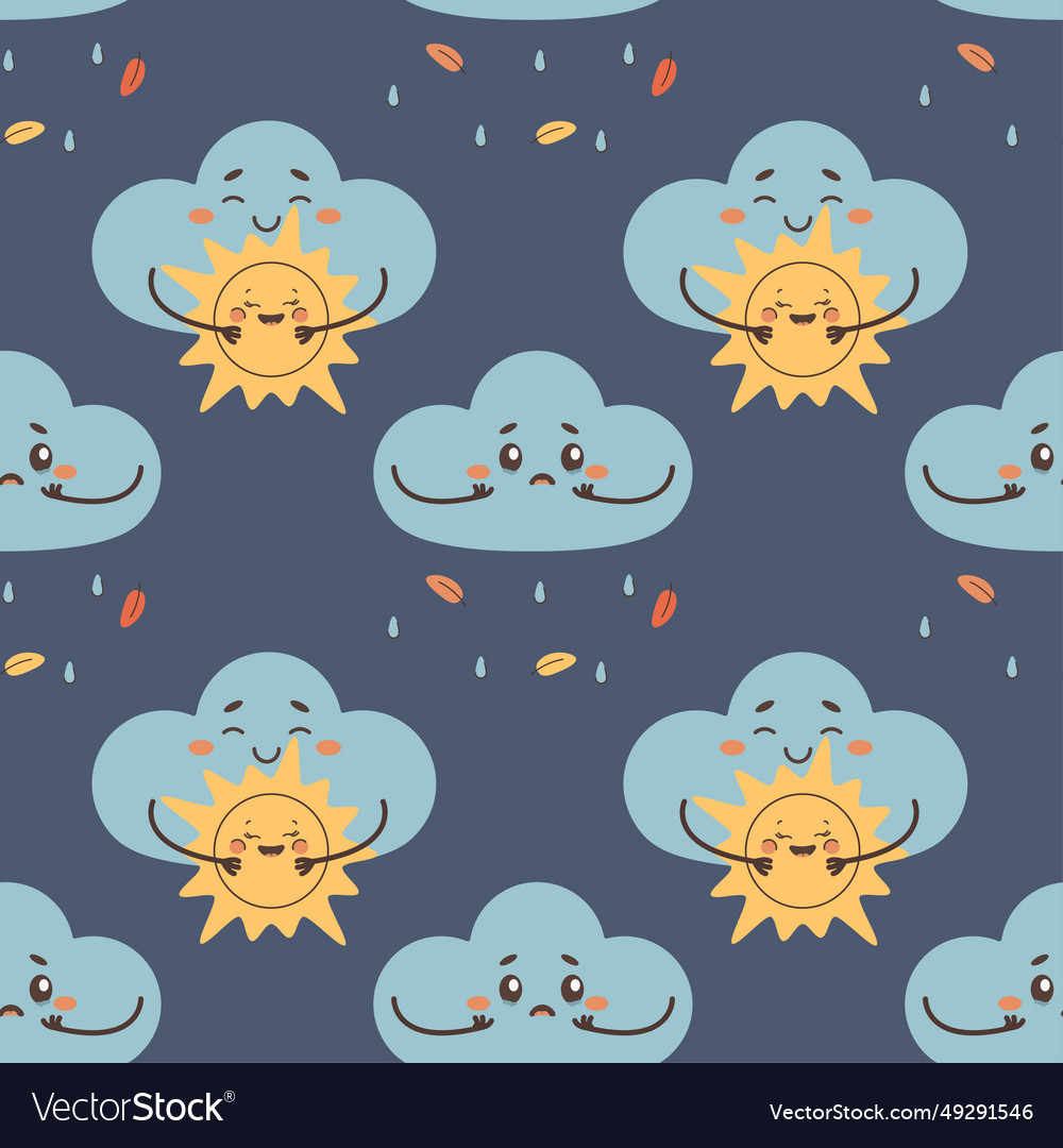 Seamless pattern sad cloud crying rain Royalty Free Vector