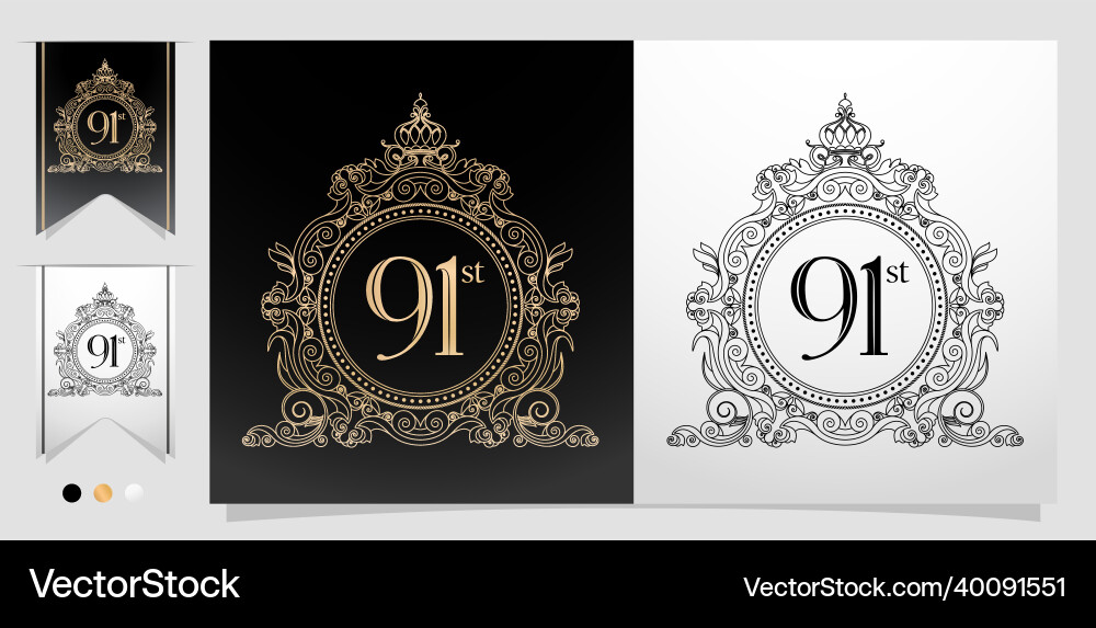 91st with antique gold frame crown lines mode Vector Image