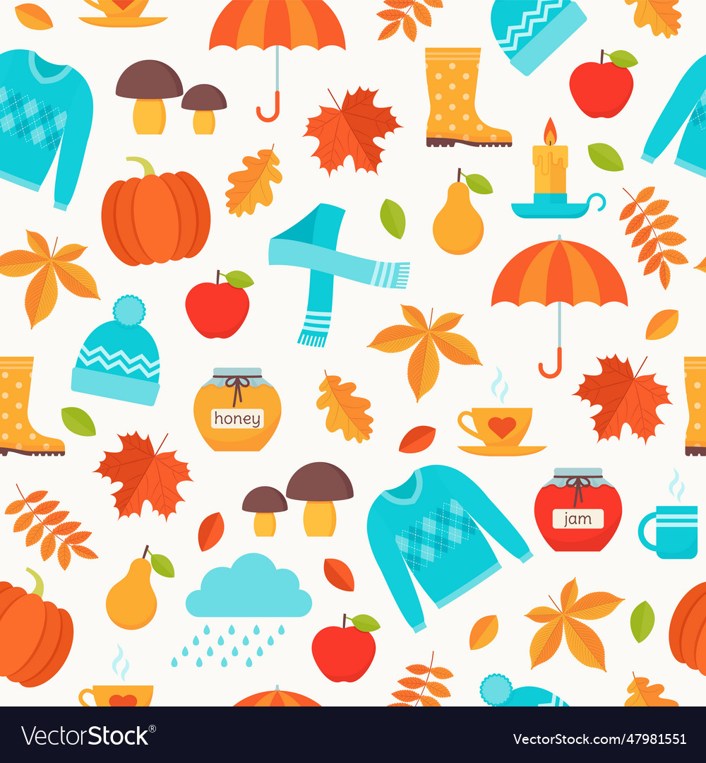 Autumn seamless pattern background with fall Vector Image