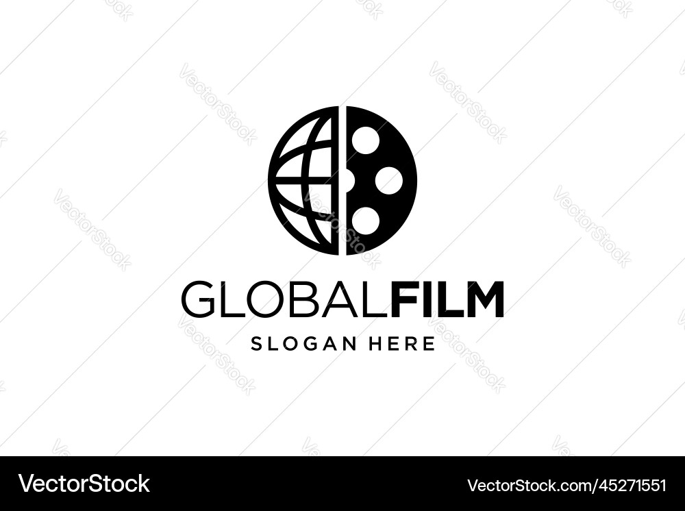 Black white globe film logo Royalty Free Vector Image