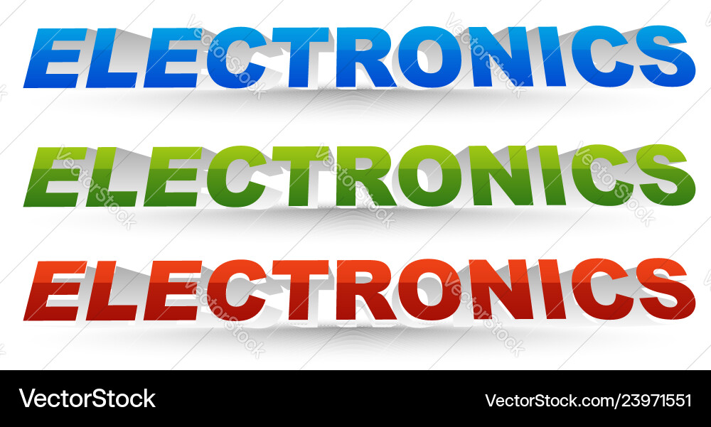 Electronics word in 3 colors 3d word Royalty Free Vector