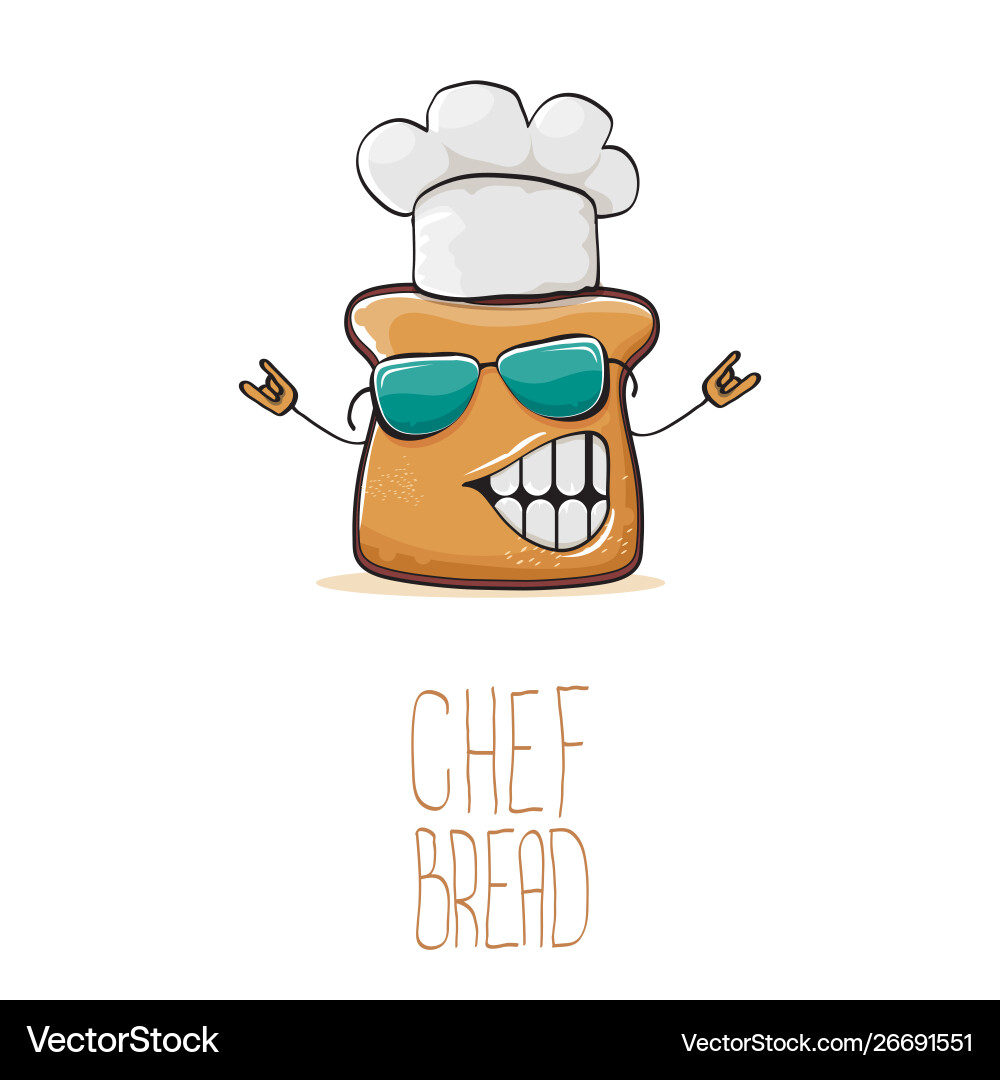 Funky cartoon cute bread chef character Royalty Free Vector