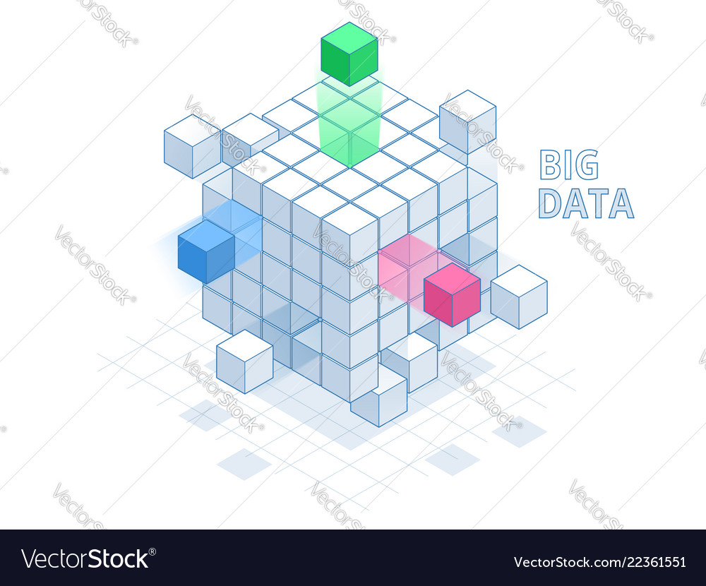Isometric abstract big data cube box Royalty Free Vector