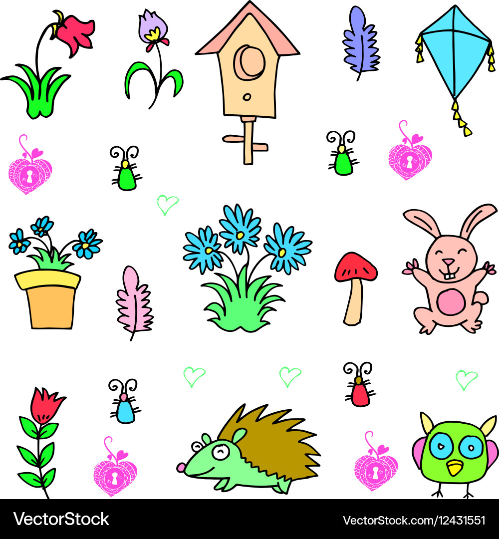 Item spring set of doodles Royalty Free Vector Image