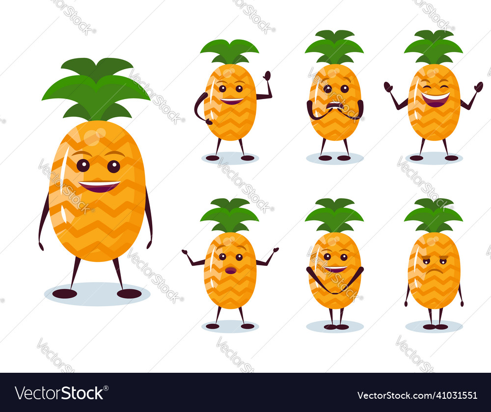 Pineapple set - character and emotion Royalty Free Vector