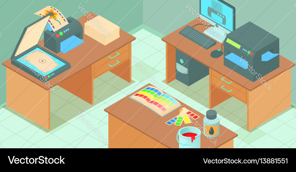 Printing process horizontal banner cartoon style Vector Image