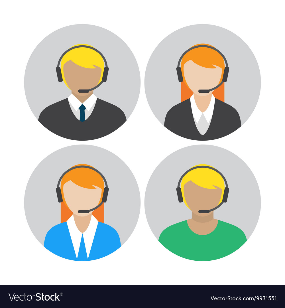 Set icons with callcenter agents talking Vector Image