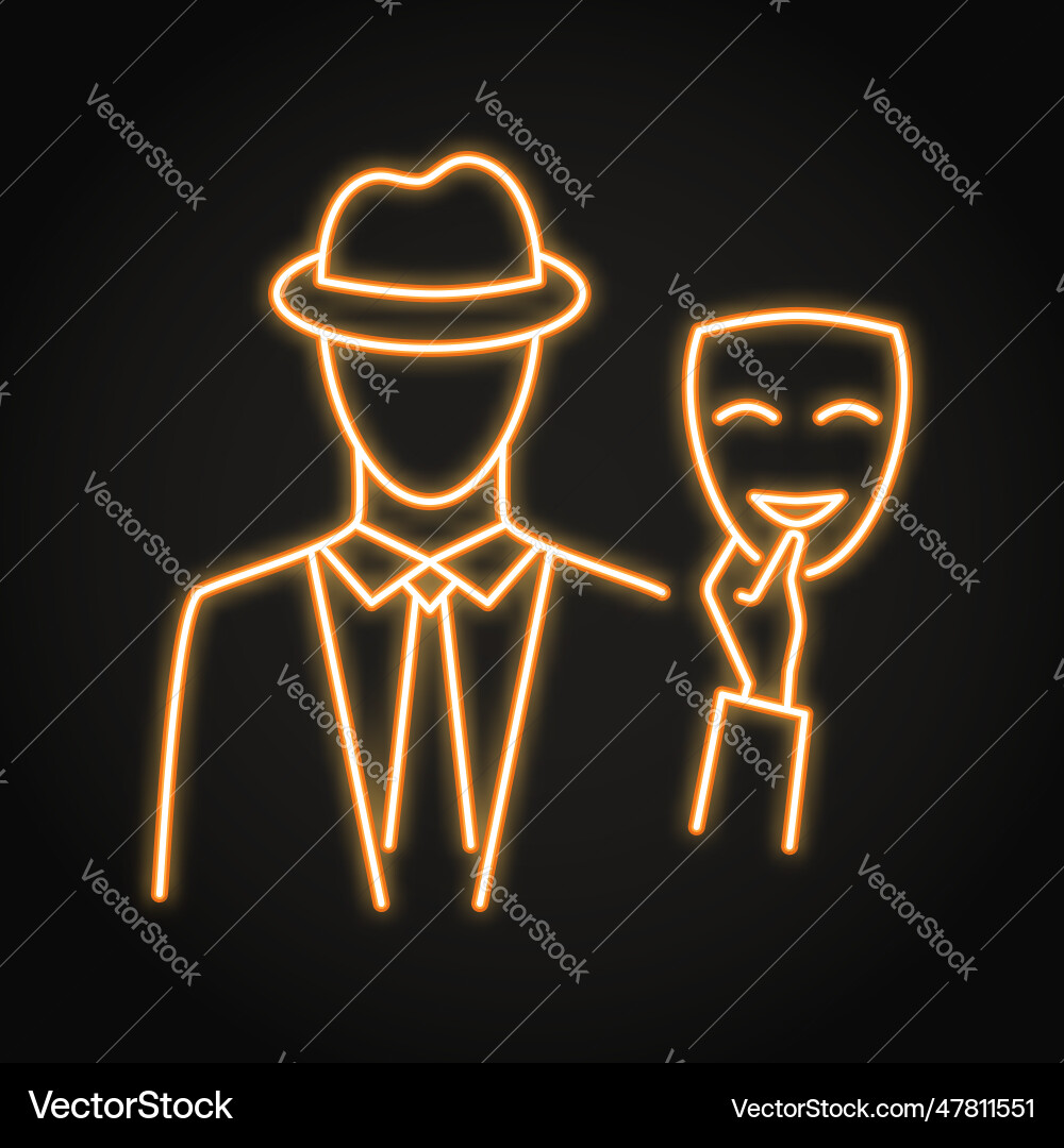 Spy agent with mask neon icon Royalty Free Vector Image