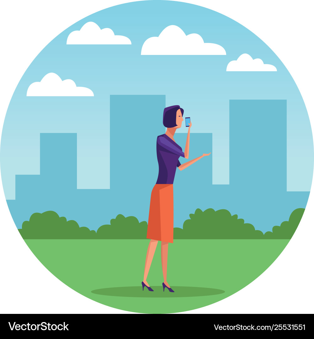 Woman speaking cellphone Royalty Free Vector Image