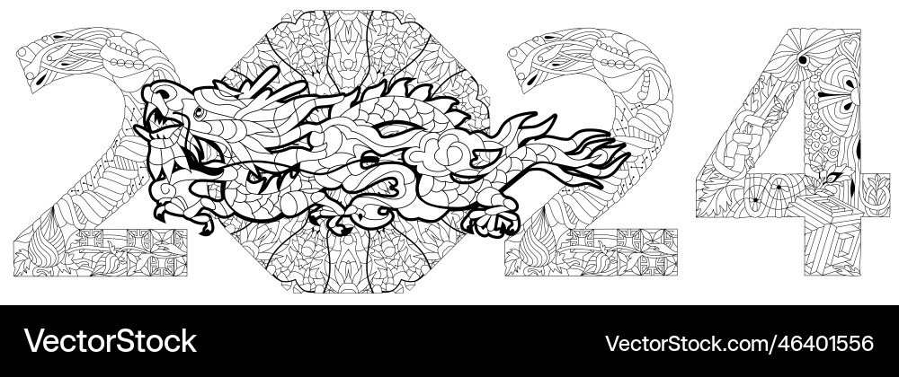 2024 number design for coloring cute Royalty Free Vector