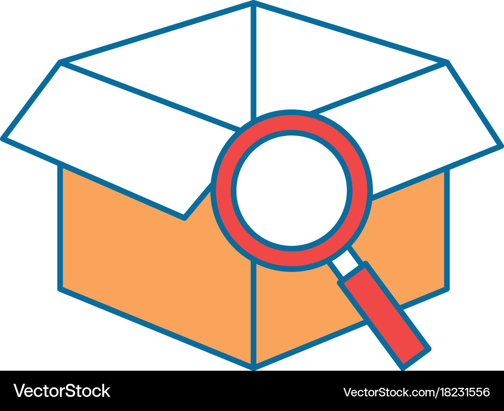 Box with magnifying glass isolated icon Royalty Free Vector