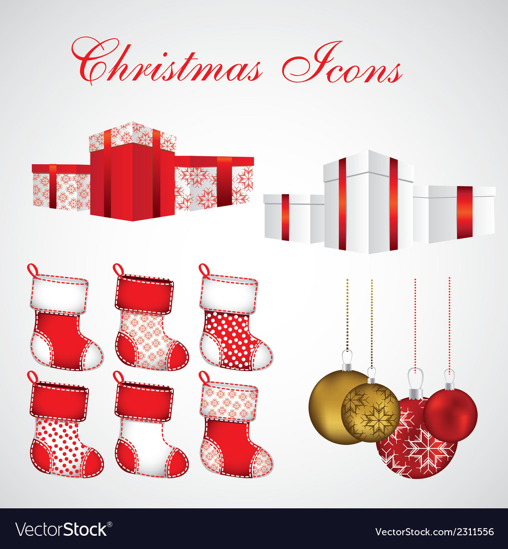 Christmas icons red and golden color Royalty Free Vector