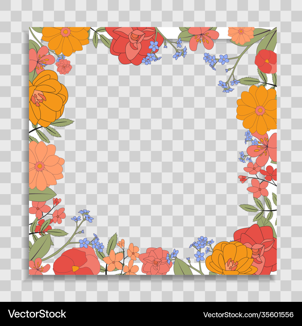 Empty photo frame template with spring flowers Vector Image