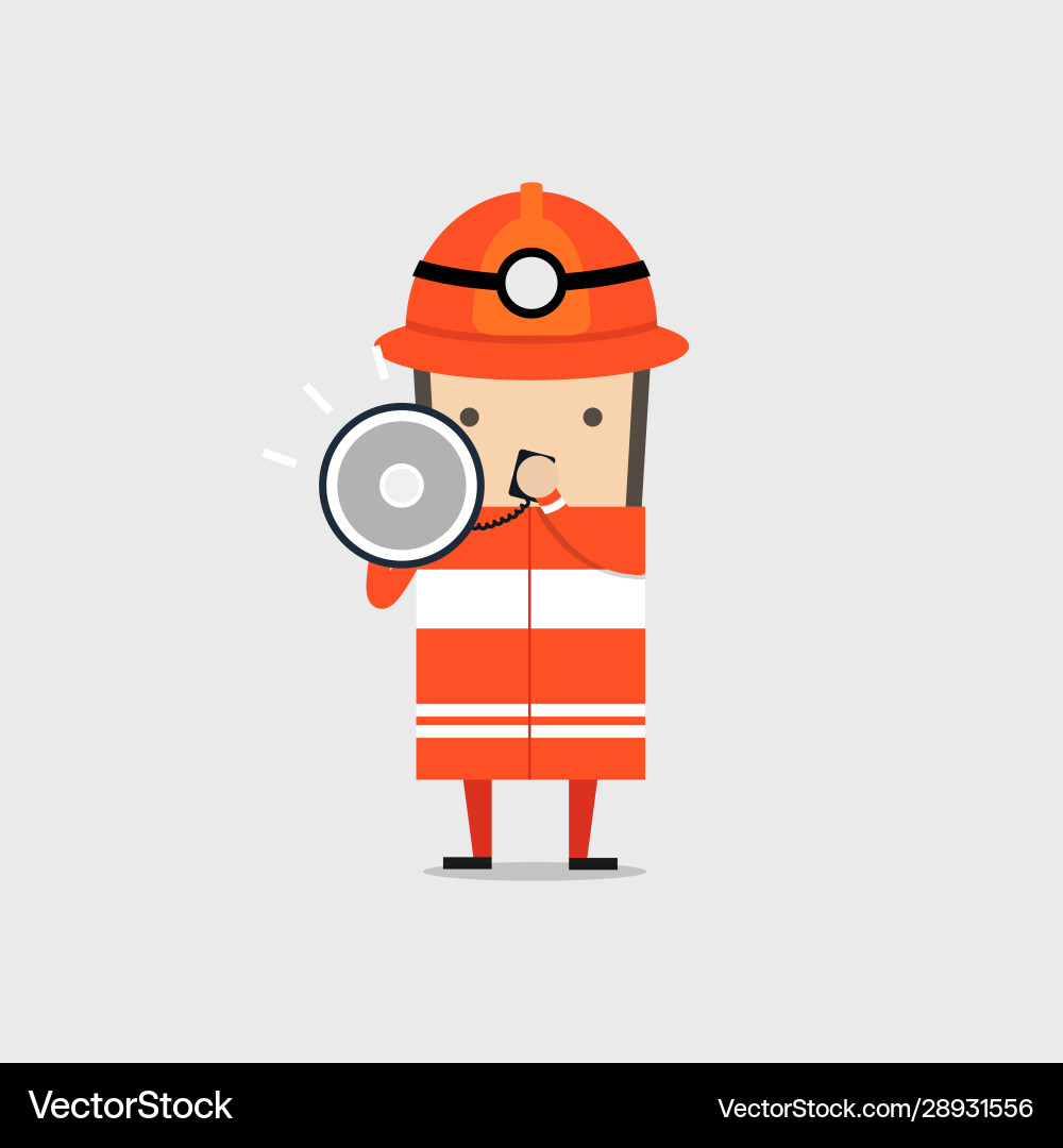 Fireman speaking in megaphone wear uniform Vector Image