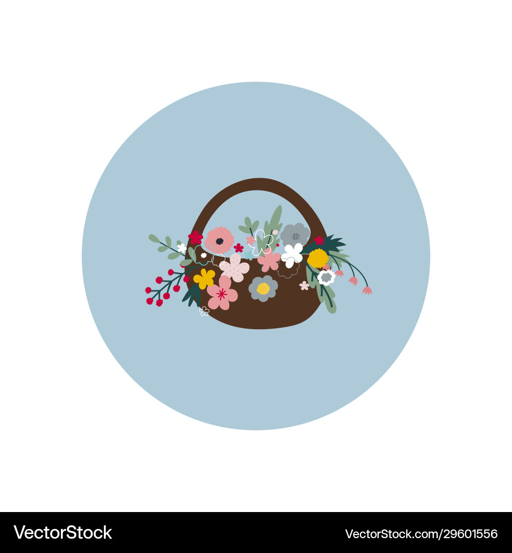 Flower basket circle icon sticker Royalty Free Vector Image