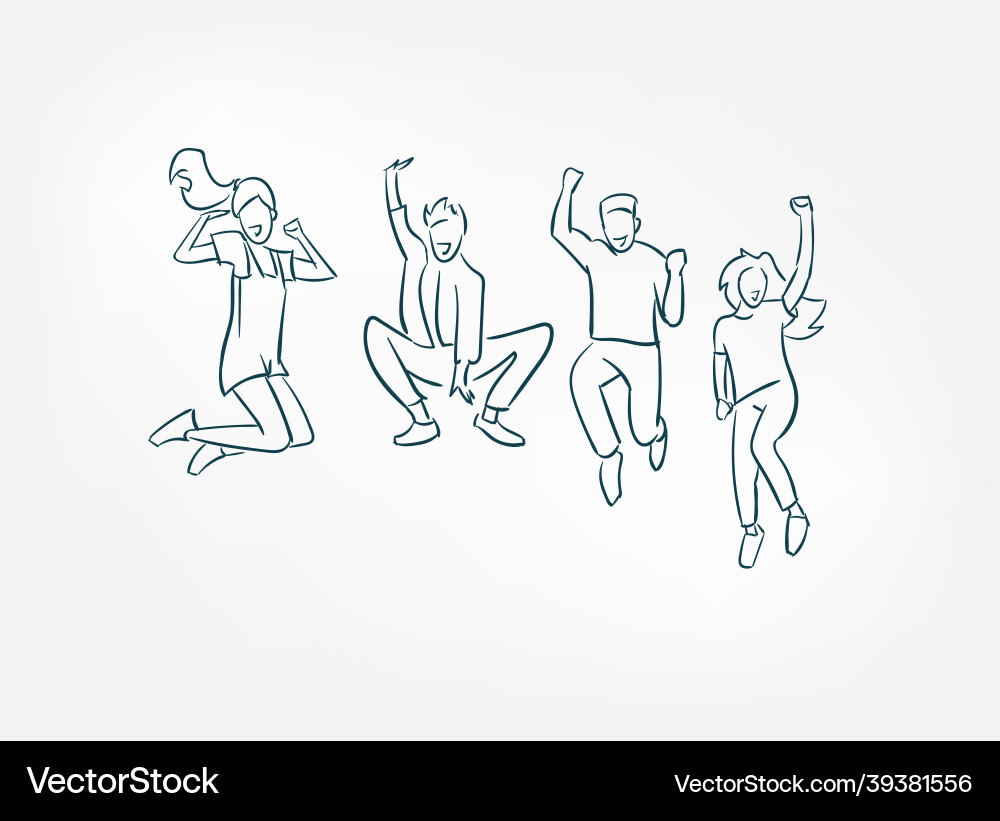 Happy People Jumping Drawing