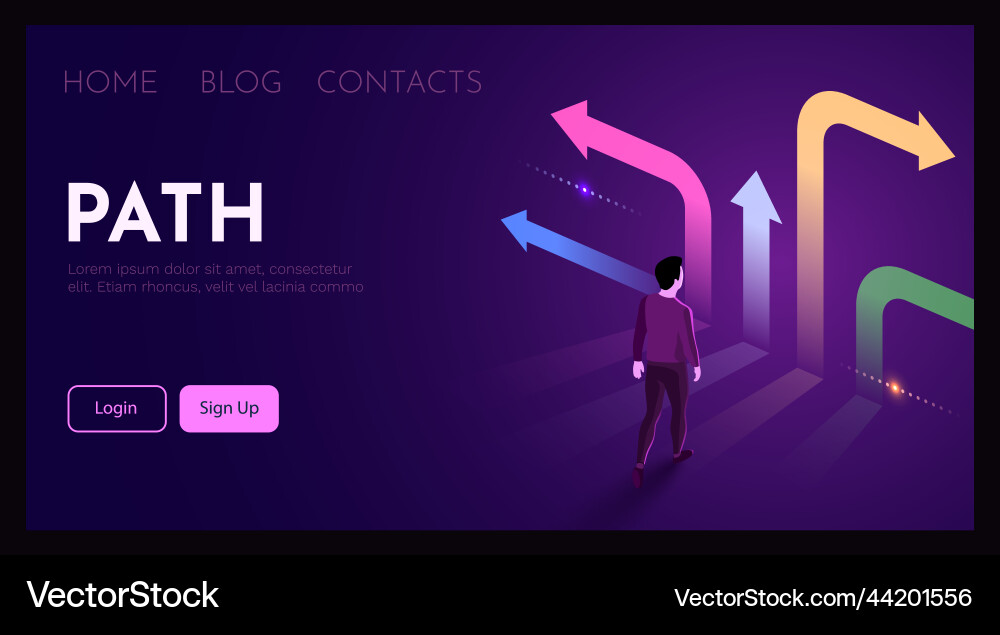 Man stands in front of different paths choosing Vector Image