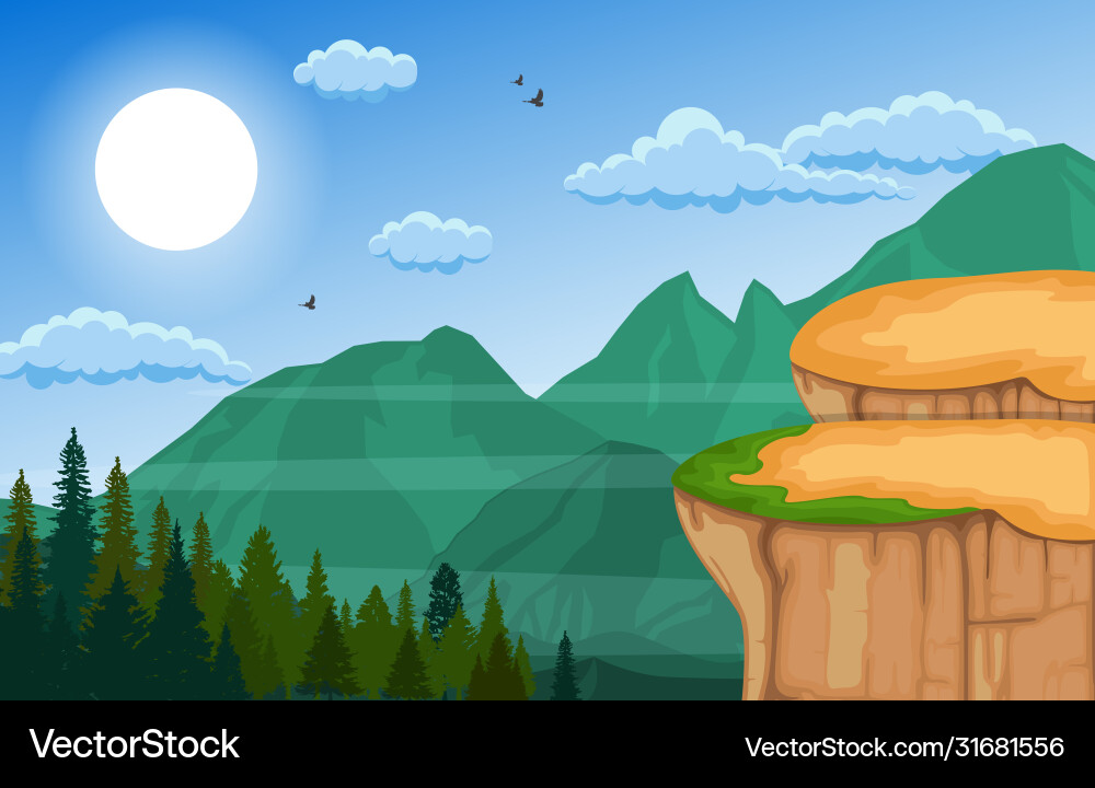 Mountain valley cliff tree nature landscape Vector Image